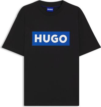 HUGO BOSS Herren Nico T-Shirt aus Baumwoll-Jersey mit blauem Logo-Print Schwarz001 XL