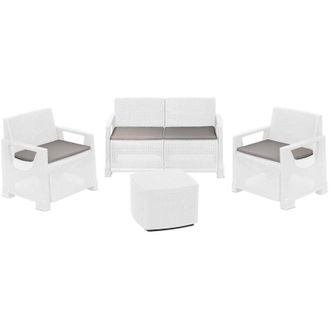 Dmora Ensemble de Salon dExt&eacute;rieur Triulzi, Salon 4 Places, Table Made in Italy, Blanc