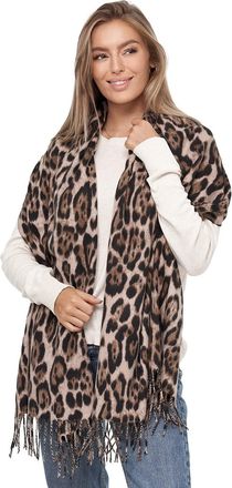 Glamexx24 Damen XXL Schal Kuscheliger warmer Leoparden Muster 3 farbiger Fransen Poncho Schal Oversized Deckenschal