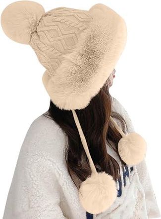Generic Bonnet Femme Hiver Bonnet Femme Chapeau Femme Hiver Confortable Classique - Bonnet Trappeur Ushanka Femme Hiver, Pompon et Cache-Oreilles Chauds, Id&eacute;a