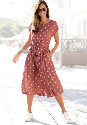 Lascana Midikleid (mit G&uuml;rtel) mit Punktedruck und Taschen, Sommerkleid