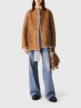 Maje Manteau R&eacute;versible En Peau Lain&eacute;e - Marron - Taille 36 - Maje