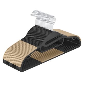 Songmics Kleiderb&uuml;gel Kunststoff, 20er Set, B&uuml;gel mit U-f&ouml;rmiger &Ouml;ffnung, platzsparend, 0,5 cm dick, 41,5 cm breit, um 360&deg; drehbarer Haken, schwarz-braun CRP0