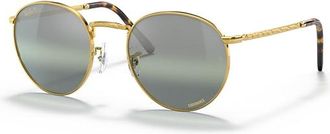 Ray-Ban New Round Sonnenbrillen Gold Fassung Silber Glas Polarisiert 50-21