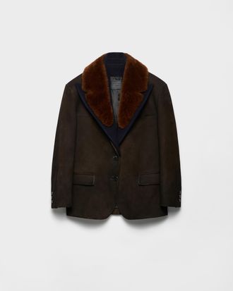 Prada Cabanjacke aus Wildleder und Lammfell