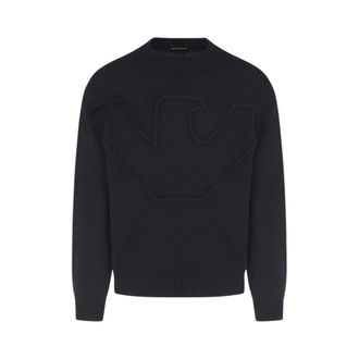 Emporio Armani Rundhals-Strickpullover mit besticktem Adler - - Knitwear - Herren - Grau - S