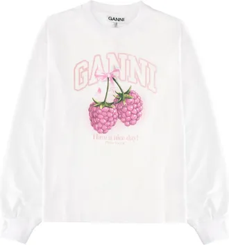 Ganni Organic Cotton Print T-Shirt - White