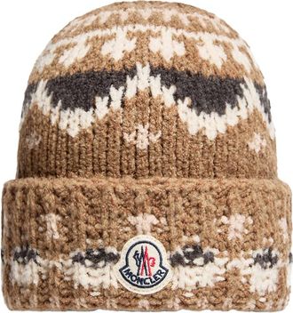 Moncler Moncler Boucl&eacute; Wool Blend Beanie, Men, Beige, Size: One Size