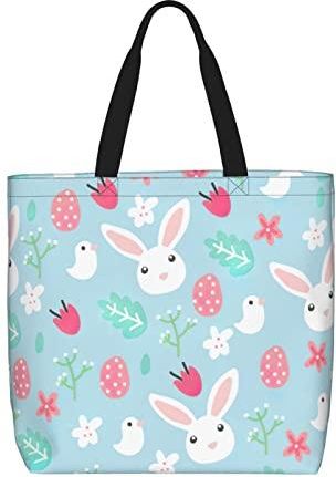 Generic Sac De Courses Joli Motif Fraise Et Lapin Sac &Agrave; Bandouli&egrave;re En Toile Avec Poign&eacute;es De Grande Capacit&eacute; Sacs En Toile &Eacute;paule, Pour &Eacute;cole, Shopping, Voya