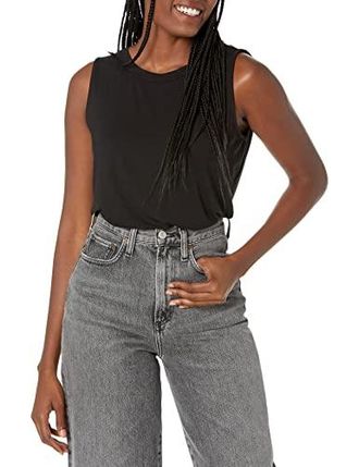 Amazon Essentials D&eacute;bardeur de Musculation Coupe D&eacute;contract&eacute;e sans Manches Femme, Noir, L