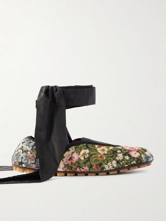 Valentino Garavani Rythmika Ballerinas Aus Canvas Mit Jacquard-blumenmuster Zum Binden - Mehrfarbig