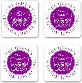 Shatchi Queens Platinum Jubiläums-Untersetzer mit Korkrückseite, für Kaffee, Tee, Tassenhalter, Union Jack, Straße, Party-Geschirr, Dekorationen, 4 Stück