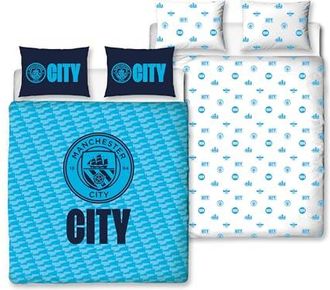 Manchester United MANCHESTER CITY FC Character World Parure de lit Double avec Housse de Couette réversible et taies doreiller Assorties Bleu