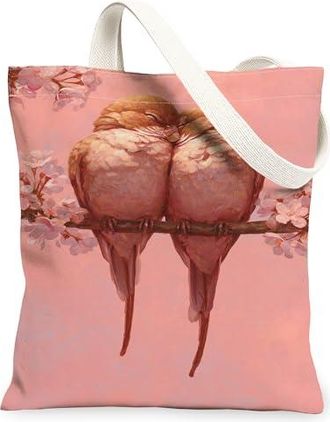 Generic Sac fourre-tout en toile avec motif floral et oiseaux, vintage, l&eacute;ger, lavable, sac d&eacute;picerie r&eacute;utilisable pour le shopping, les voyages, p&ecirc;che, 13x15