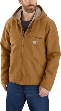 Carhartt Work in Progress Mens Relaxed Fit Washed Duck Sherpa-Lined Jacket, Brown, Large