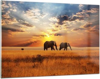 Arttor Wandbilder Dekoration Wohnzimmer Elefanten Safari Dschungel Busch Bilder auf Glas 120x80cm Glasbild Schlafzimmer Küche Deko Wand Kunstdruck Art Groß X