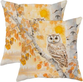 Generic Fall-Eulenvogel Dekokissen Mit Rei&szlig;verschluss Kissenbezug Quadratische Kissenh&uuml;lle F&uuml;r Balkon Sofa Schlafzimmer 45X45Cm 2Er Set