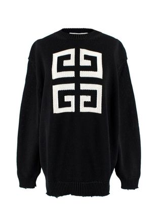 Givenchy Black Distressed Knitted Oversize Logo Jumper Size XS