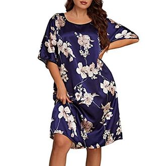 Generic Chemise De Nuit Femme Manches Longues Chemise de Nuit pour Femmes Lingerie Satin Chemise Lingerie Sexy Nuisette Pleine Glisse Robe de Nuit Sexy Glisse