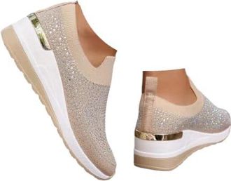 Generic Baskets à paillettes pour femme - Chaussures de marche compensées à enfiler en maille avec strass - Chaussures de marche tendance respirantes et scint