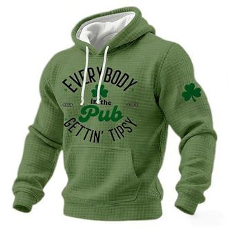 Generic QXQLSH Sweat &agrave; capuche pour homme Motif tr&egrave;fle irlandais avec capuche &agrave; manches longues Motif gaufr&eacute;, Vert noir, M