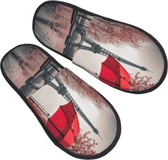 Generic Pantoufles En Coton Tour Eiffel Avec Parapluie Rouge Doux Pantoufles DHiver Portative Chausson Hotel Pour Camping Spa Int&eacute;rieur L