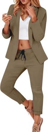 Generic Ensemble 2 pi&egrave;ces pour femme - Blazer &agrave; manches longues avec poches et pantalon - Ensemble assorti, marron, XXL