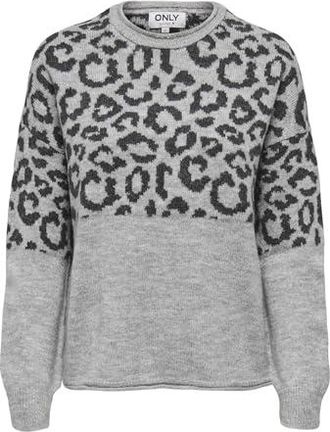 Only Only Onljade Animal LS O-Neck KNT Noos, Gris Clair, Taille S pour Femme, Gris Clair, S
