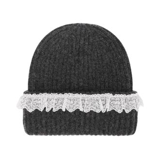 Ganni Bonnet compact en laine et dentelle - Femme - Accessoires - Gris - Taille: ONE Size