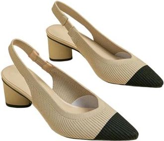 Generic YUJIEBB Grandes sandales &agrave; talons hauts pour femmes, rayures tendance, douces et respirantes, tricot&eacute;es rondes et &eacute;paisses (talon haut de 5 cm), multi