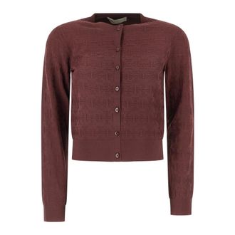 Tory Burch Cardigan T Monogram Jacquard - Femme - Pulls - Brun - Taille: 42 FR