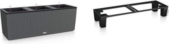 Lechuza Trio Cottage 30 Pflanzgefäß mit ERD-Bewässerungs-System, Granit, 100 x 32 x 34 cm & Trio Cottage 30 Sockel, Neutral, 98x30x15 cm