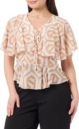 Faina Damen Bluse 19527015, Beige Weiss, XL