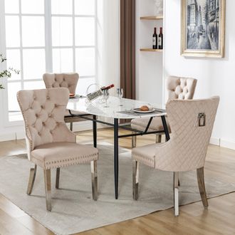 Merax Esszimmerstühle 4er-Set, Küchenstuhl, Polsterstuhl, Dining Chair,Esstisch Stühle Samt, Stützbeine aus Metall, Armlehnenstuhl für Esszimmer Wohnzimmer,
