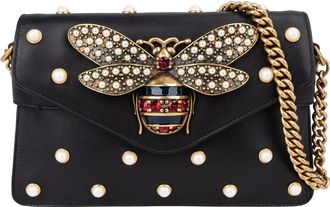 Gucci Crossbody Bags - Gucci Black Leather Queen Margret Bee Crossbody Ba - Gr. unisize - in Schwarz - f&uuml;r Damen