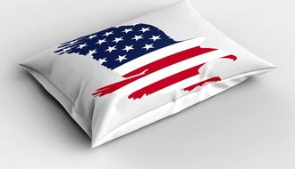 Abakuhaus Adler Kissenbezug, Sterne Streifen USA Symbol, Dekorativer Standard King Size Gedruckter Kissenbezug, 80 x 40 cm, Dunkle Koralle Marineblau Beige