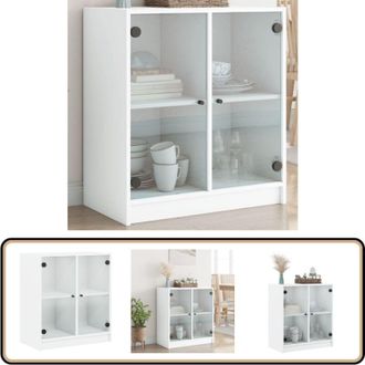 vidaXL Vidaxl - Armoire latérale avec portes en verre blanc 68x37x75,5 cm - Armoire Blanche - Buffet Vitrine - Meuble Rangement - Commode - Mobilier Salon