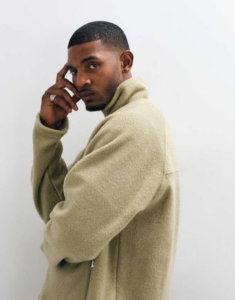 Asos Oversize-Borg-Fleece mit Viertelrei&szlig;verschluss in Gr&uuml;n