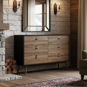 Dmora Kommode Aurore, Wohnzimmerbuffet, Wohnzimmer-Sideboard, Moderne K&uuml;chen-Speisekammer, 150x40 h95 cm, Schwarz und Walnuss