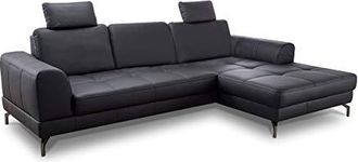 Cavadore Ledergarnitur Benda / Großes Ecksofa mit XL-Longchair rechts & Federkern / Inkl. Sitztiefenverstellung & Kopfstützen / 284 x 87 x 175 / Echtleder: sch