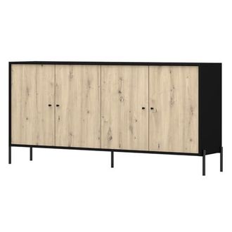 Selsey Sideboard Raviero Eiche-Artisan Optik 80 x 200 x Tiefe 40 cm - 4 T&uuml;ren - Modernes Design mit Viel Stauraum - Laminierte Spanplatte - Schwarze Metallbe