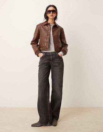 Mango Veste courte en similicuir effet croco - Marron-Brown