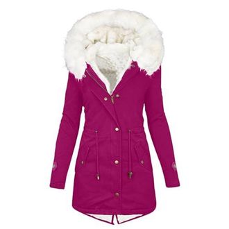 Generic Veste dhiver en laine pour femme - Manteau dhiver chaud pour femme - Doubl&eacute; en fausse laine &eacute;paisse - Parka &agrave; capuche - Longueur mi-longue - Manteau d