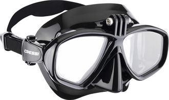 Cressi Action Mask Black/Black - Unisex Tauchmaske Reduziertem Volumen und Action-Cam-Halterung, Schwarz/Schwarz, Einheitsgröße