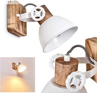 HOFSTEIN Wandleuchte Orny, Wandspot im Retro/Vintage Design, verstellbare Wandlampe aus Metall/Holz in weiß, 1-flammig, 1 x E27-Fassung, ohne Leuchtmittel