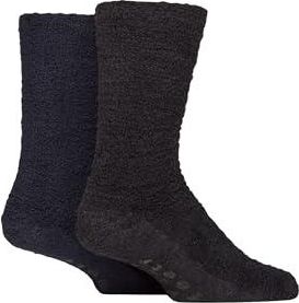 SockShop Wildfeet Chaussettes Pantoufles de Détente Homme - Confortables, Douces, Chaudes, Mi-mollet, Semelles Antidérapantes, Pour la Maison, Lot de 2 Paires,