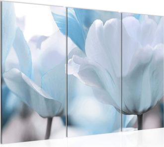 Runa Art Wandbilder Blumen Tulpen Bild XXL Wohnzimmer Schlafzimmer Blau Blüten 120 x 80 cm 3 Teilig 203931b
