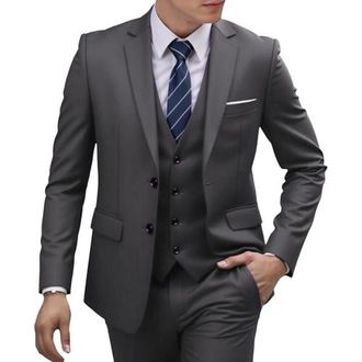 Generic Ensemble 2 pi&egrave;ces pour homme - Coupe ajust&eacute;e - &Eacute;l&eacute;gant costume de mariage daffaires formel - Smoking simple boutonnage - Blazer et pantalon, Gris 1, 3