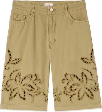 Oltre Femme, Shorts, Vert, Taille: 50 FR Bermuda en coton avec broderie transparente