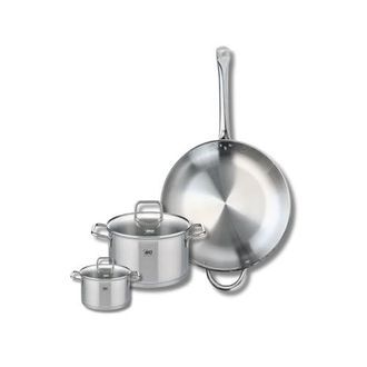 Fackelmann ELO 9699150 Batterie de cuisine 3 pi&egrave;ces, Ensemble de 1 Po&ecirc;le de cuisson 32 cm et 2 faitouts 12 et 20 cm Elo Profi Citrin, inox, induction